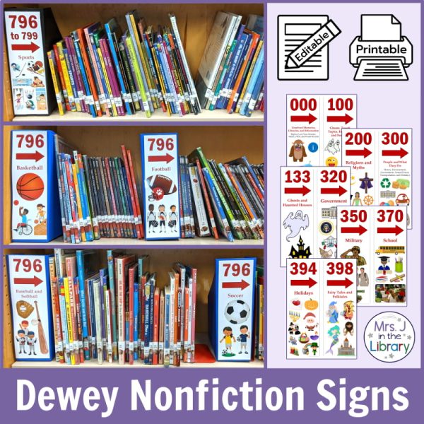 Nonfiction Whole Number Dewey Signs & Alphabet Letters Library Shelf ...