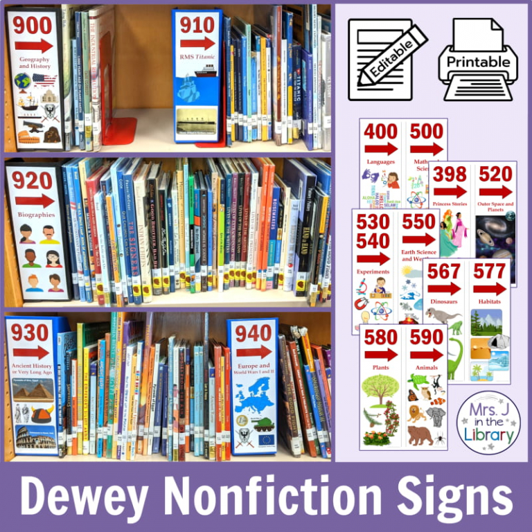 Nonfiction Whole Number Dewey Signs & Alphabet Letters Library Shelf ...