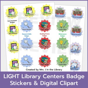 Library Centers Digital Badges and Printable Stickers | Mrs. J in the ...