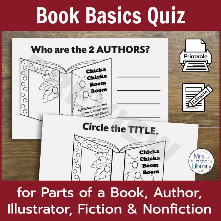 Library Quiz for Book Basics (Parts, Creators, Fiction & Nonfiction ...