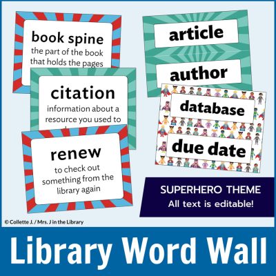 Superhero Theme Library Word Wall & Vocabulary Cards | Mrs. J in the ...