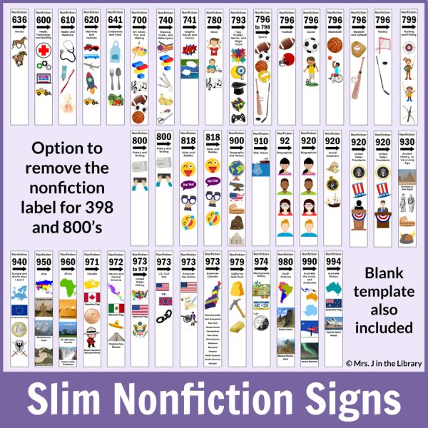 Slim Nonfiction Dewey Library Signs | Mrs. J in the Library