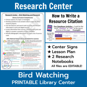 Bird Watching and Research Library Center (Printable) | Mrs. J in the ...