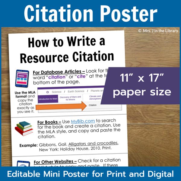 Citation Writing Help Sheets & Poster for Student Research | Mrs. J in ...
