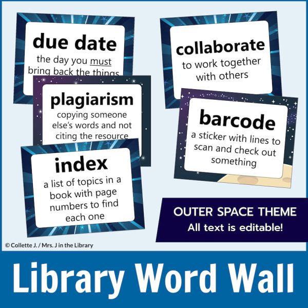 Outer Space Theme Library Word Wall & Vocabulary Cards | Mrs. J in the ...