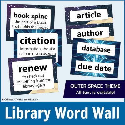 Outer Space Theme Library Word Wall & Vocabulary Cards | Mrs. J in the ...